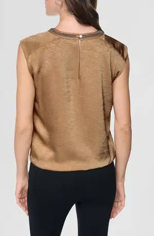 Dkny Chain Detail Sleeveless Crinkle Satin Top - Travertine