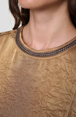 Dkny Chain Detail Sleeveless Crinkle Satin Top - Travertine