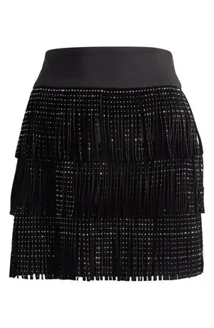 Dkny Studded Fringe Mini Skirt - Black