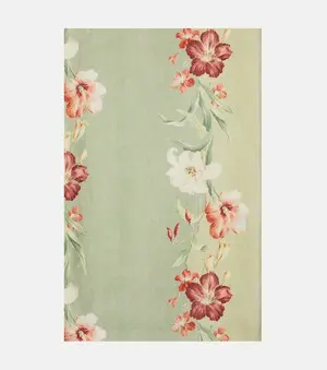CABANA Ibiscus Floral Striped Linen Tablecloth - Green