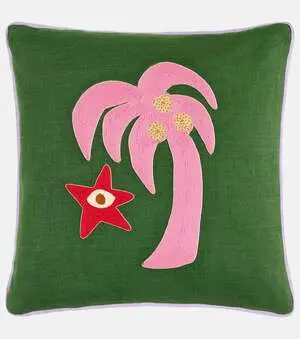 Jonathan Adler Playa Palm Tree Linen Cushion - Green