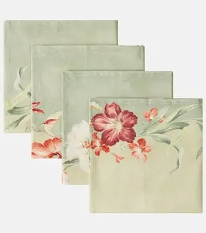 CABANA Ibiscus Set Of 4 Linen Napkins - Green