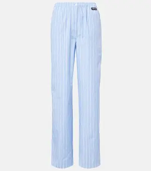 Miu Miu Striped Cotton Poplin Wide-leg Pants - Multicoloured