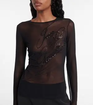 JEAN PAUL GAULTIER Logo Sequined Tulle Top