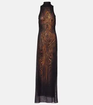 JEAN PAUL GAULTIER Printed Mesh Maxi Dress - Brown