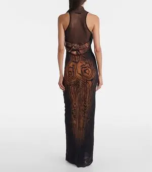 JEAN PAUL GAULTIER Printed Mesh Maxi Dress - Brown