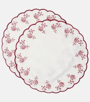 CABANA Botanica Set Of 2 Embroidered Linen Placemats - White