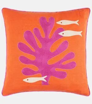Jonathan Adler Playa Coral Linen Cushion - Orange