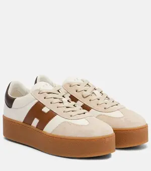 Hogan H681 Leather And Suede Platform Sneakers - Forest Green