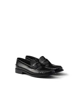 Prada Brushed Leather Loafers - Black