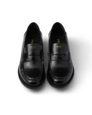 Prada Brushed Leather Loafers - Black