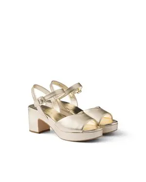 Prada Padded Nappa Leather Platform Sandals - Gold/silver