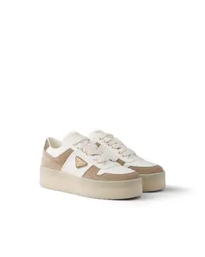 Prada Nappa Leather And Suede Sneakers - Neutral