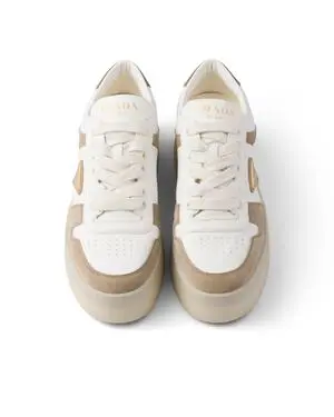 Prada Downtown Nappa Leather And Suede Sneakers - Neutral