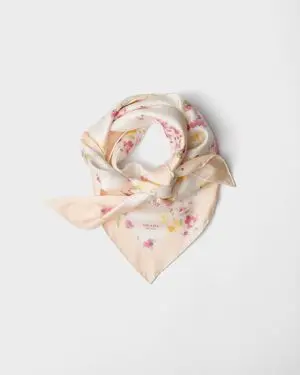 Prada Printed Silk Twill Scarf - Begonia Pink/water Lily