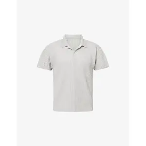 Issey Miyake Basics Pleated Knitted Polo Top - Lt.gray
