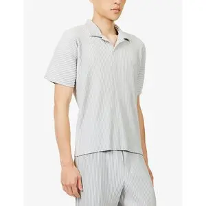 Issey Miyake Basics Pleated Knitted Polo Top - Lt.gray