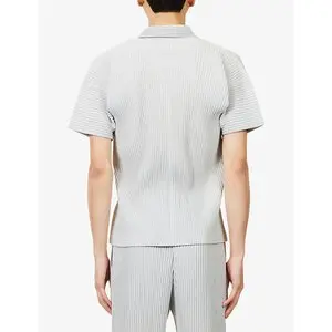 Issey Miyake Basics Pleated Knitted Polo Top - Lt.gray