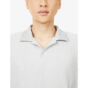 Issey Miyake Basics Pleated Knitted Polo Top - Lt.gray