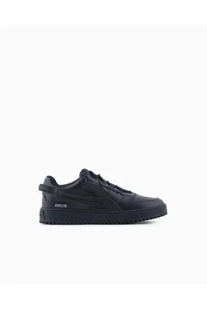 Emporio Armani Leather Sneakers With Oversized Ea Patch - Black