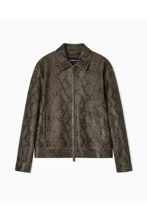 Emporio Armani Lambskin Nappa Leather Python Print Blouson - Red