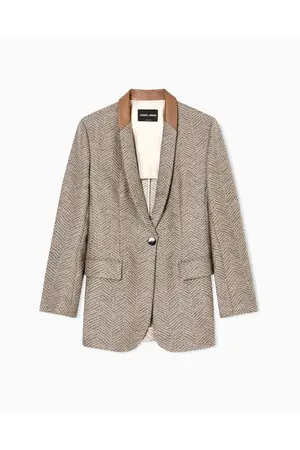 Giorgio Armani Single-breasted Jacket In Chevron Jacquard - Brown / Neutral
