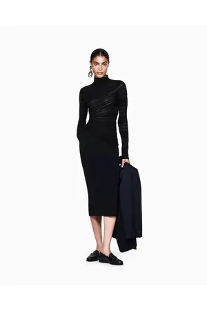 Giorgio Armani Stretch Wool Crêpe Midi Skirt - Black