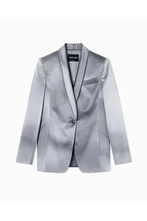 Giorgio Armani Silk Satin Single-breasted Blazer - Brown / Neutral