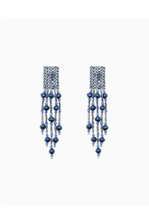 Giorgio Armani Brass Clip-on Earrings With Beads And Rhinestones - Blue