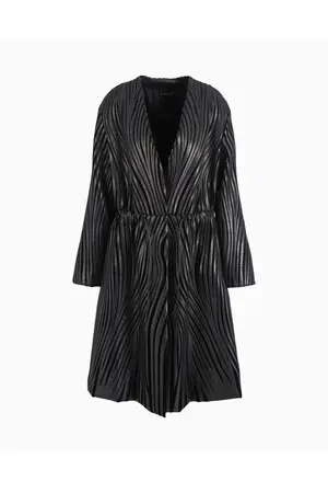 Giorgio Armani Embroidered Nappa Leather And Velvet Coat - Black