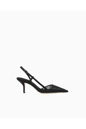 Giorgio Armani Mesh And Rhinestone Slingbacks - Black