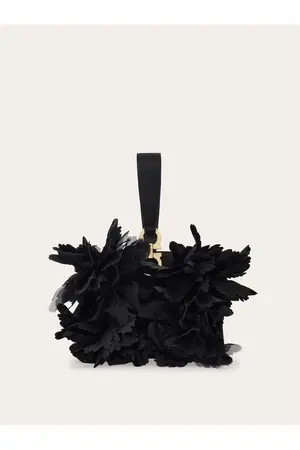 FERRAGAMO Mini Clutch With Floral Detailing - Black