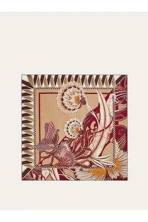 FERRAGAMO Flowers And Butterflies Print Silk Scarf - Natural