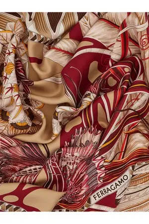 FERRAGAMO Flowers And Butterflies Print Silk Scarf - Natural