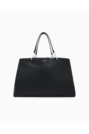 Emporio Armani Large Nappa Leather Myea Shopper Bag - Black
