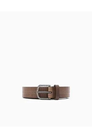 Giorgio Armani Embossed Leather Belt - Natural