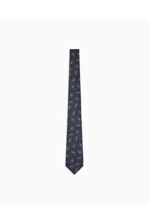 Giorgio Armani Paisley Jacquard Silk Neck Tie - Blue