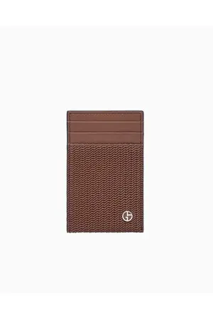 Giorgio Armani Card Holder In Embossed Leather - Brown