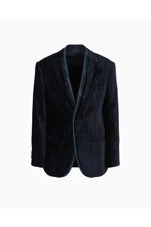 Giorgio Armani Soho Line Single-breasted Tuxedo Jacket In Rhinestoned Velvet - Blue