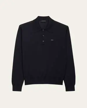 Prada Superfine Wool Small Logo Crewneck Sweater - Bleu