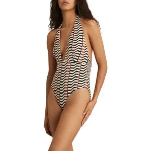 REISS Abi Plunge Halter One-piece Swimsuit - Black/brown
