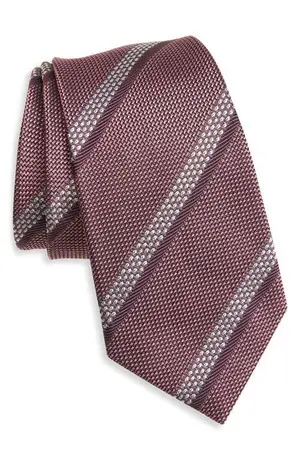 Zegna Striped Mulberry Silk Neck Tie - Pink