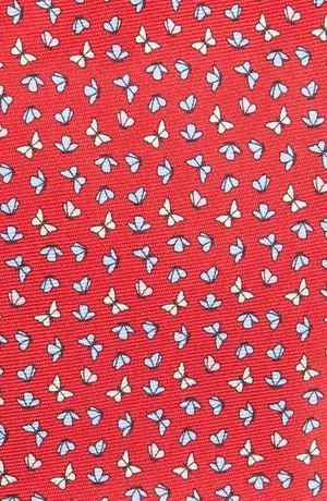 Zegna Butterfly Print Silk Neck Tie - Red