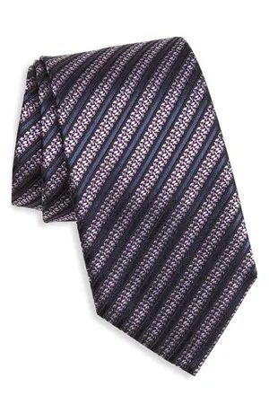 Zegna Stripe Mulberry Silk Neck Tie - Purple