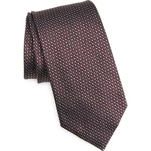 Zegna Geometric Silk Jacquard Tie Dark Red