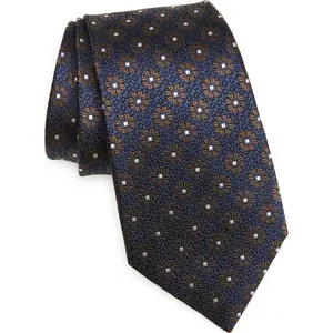 Zegna Floral Silk Jacquard Neck Tie - Dark Blue