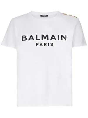 Balmain Button Detail Logo T-shirt - White