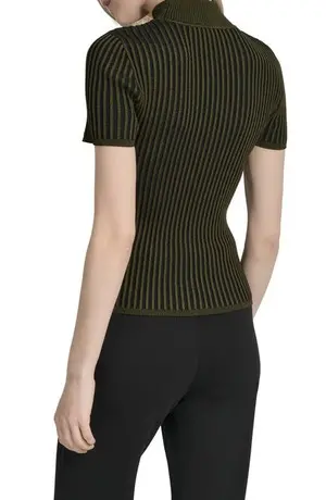Dkny Knit Mock Neck Top - Dark Olive/black