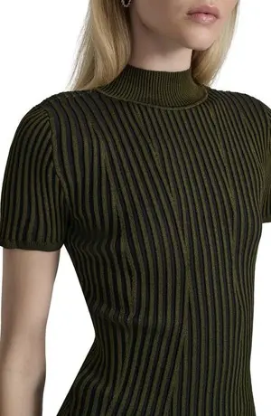 Dkny Knit Mock Neck Top - Dark Olive/black