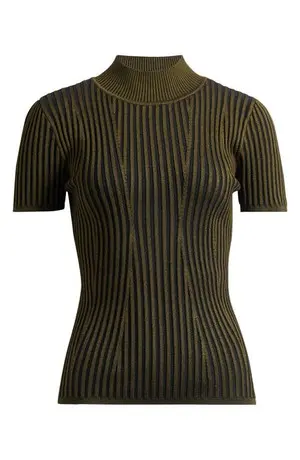 Dkny Knit Mock Neck Top - Dark Olive/black